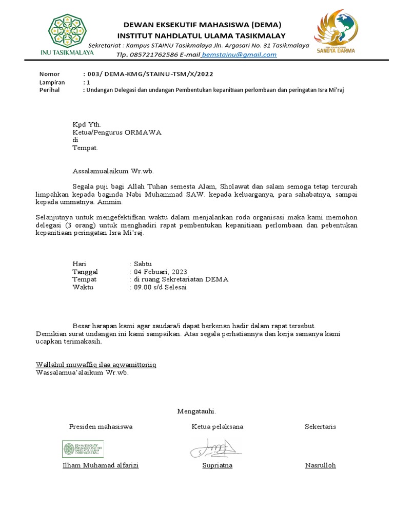 SURAT DELEGASI Ormawa-1 | PDF