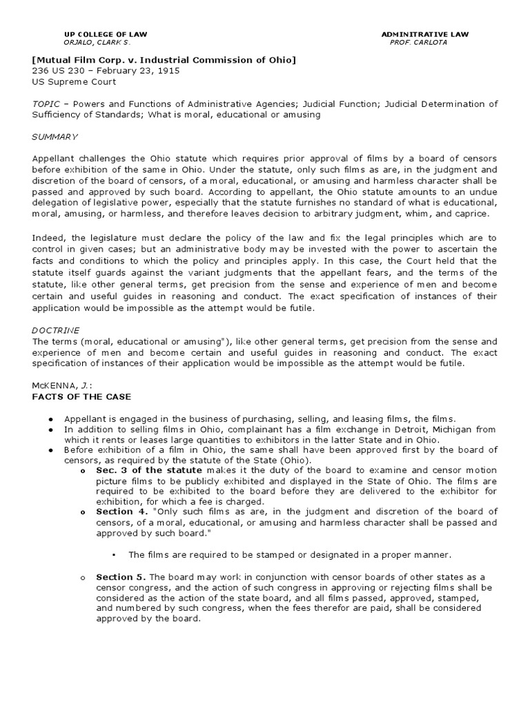 Mutual Film Corp. v. Industrial Commission of Ohio | PDF | Censorship ...