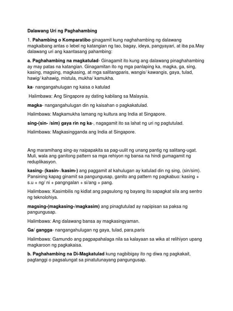 Dalawang Uri NG Paghahambing | PDF Dalawang Uri NG Paghahambing | PDF