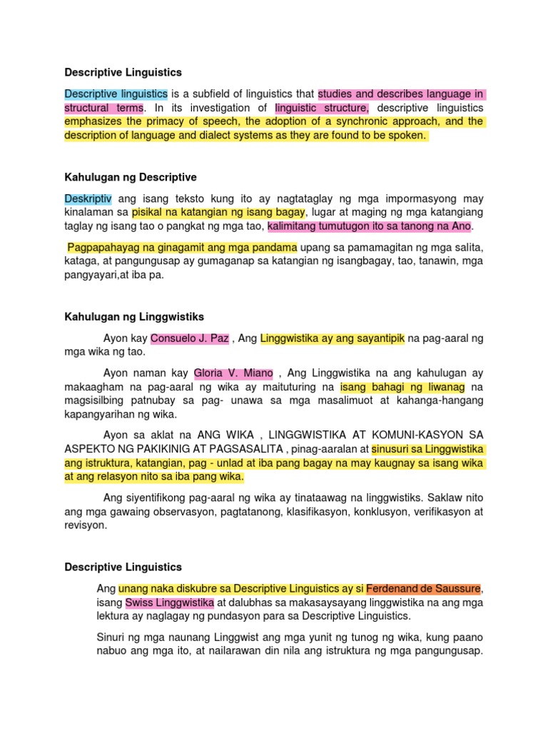 Descriptive Linguistics | PDF