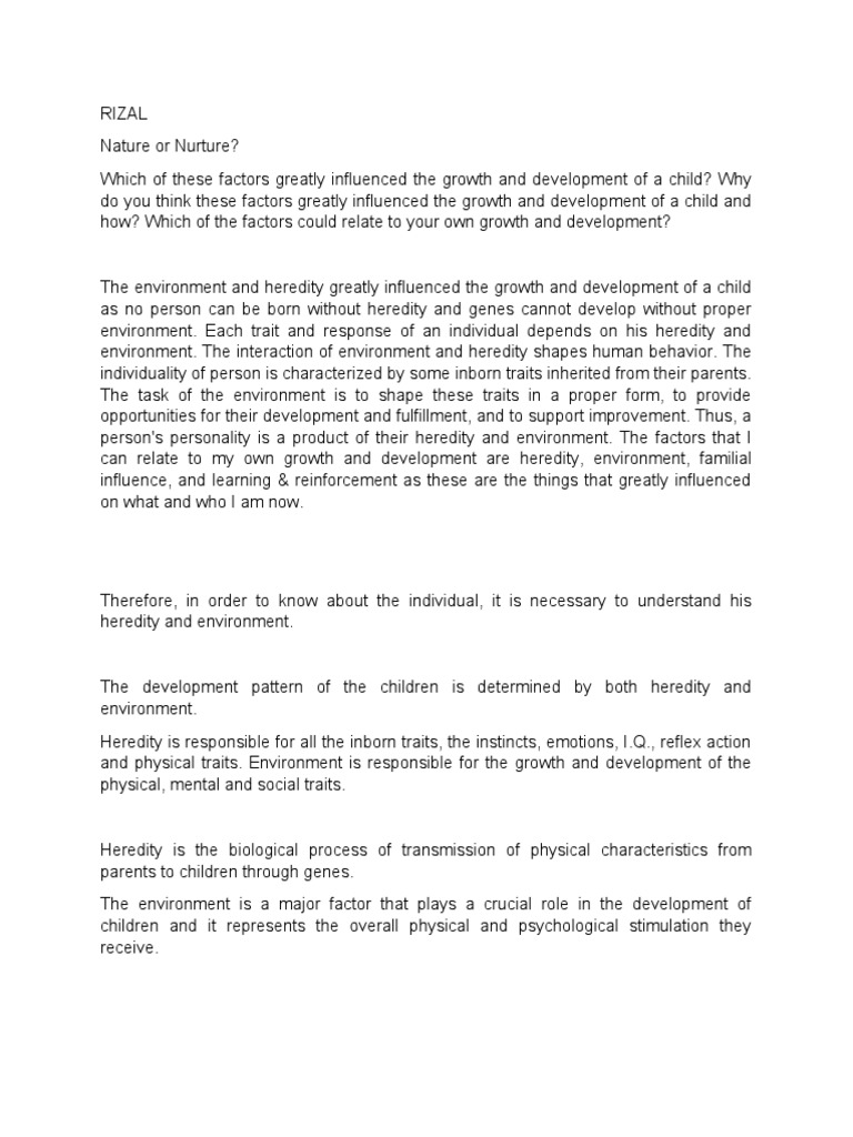 RIZAL | PDF | Heredity | Nature Versus Nurture