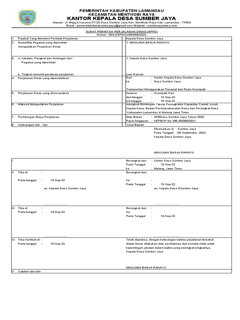 SPPD-2022-luar-daerah KADES | PDF