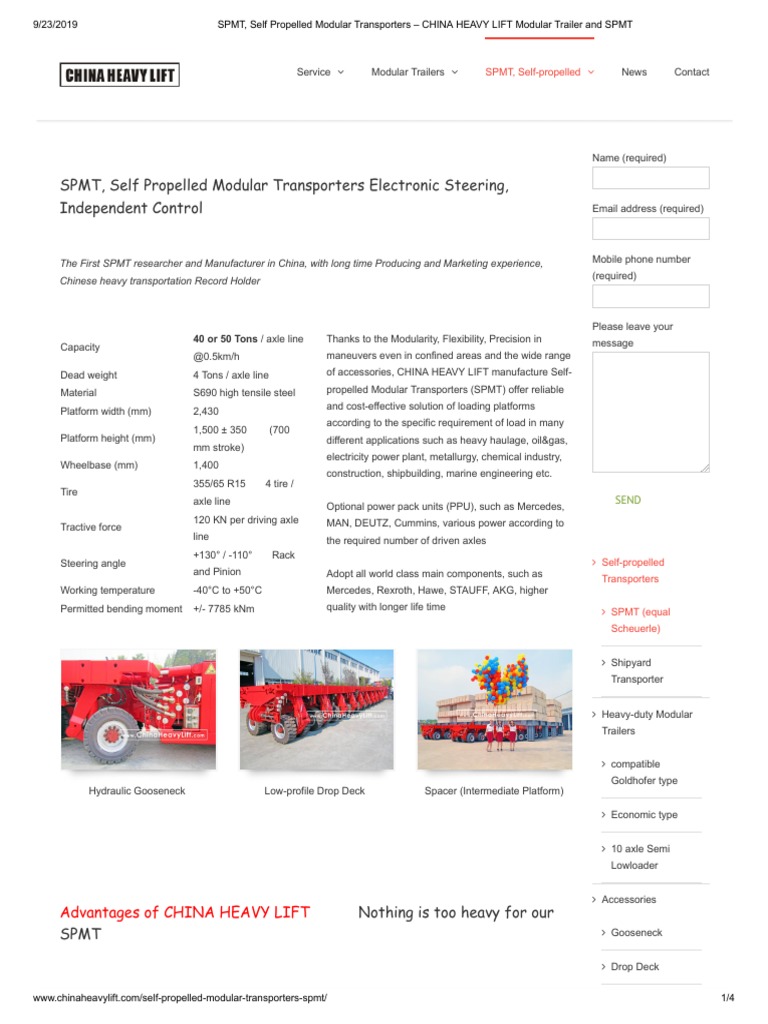 SPMT, Self Propelled Modular Transporters - CHINA HEAVY LIFT Modular Trailer and SPMT | PDF ...