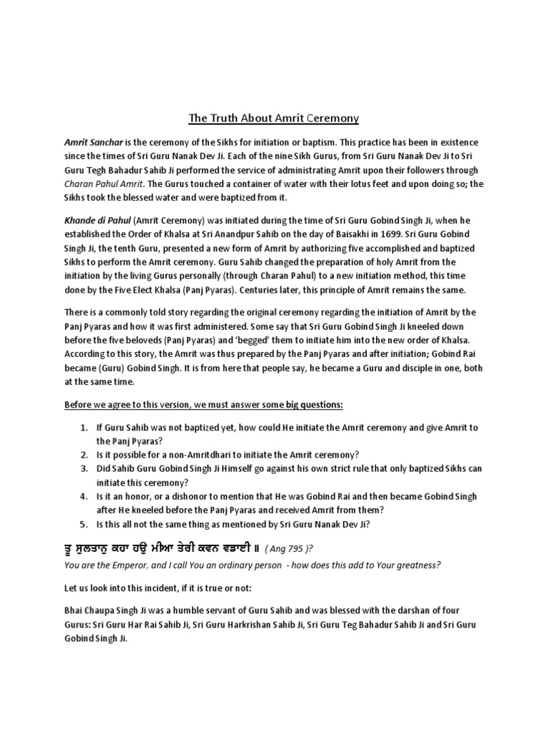 Understanding the Amrit Ceremony in Sikhism | PDF | Punjab | Asian ...