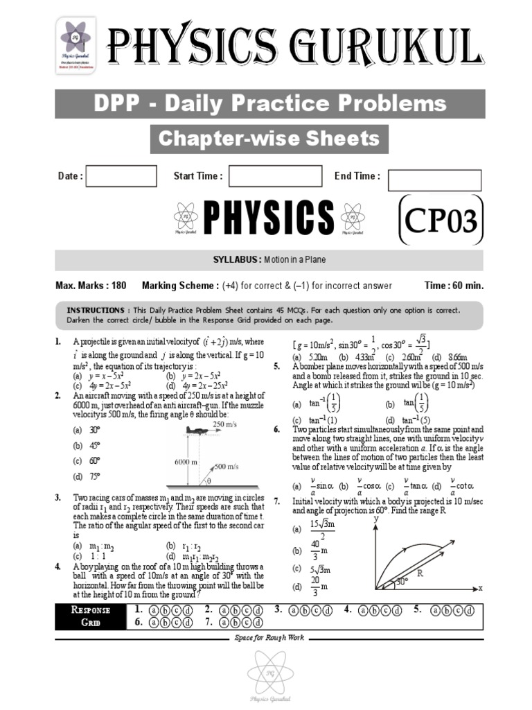 DPP 03 Motion in A Plane | PDF | Acceleration | Velocity