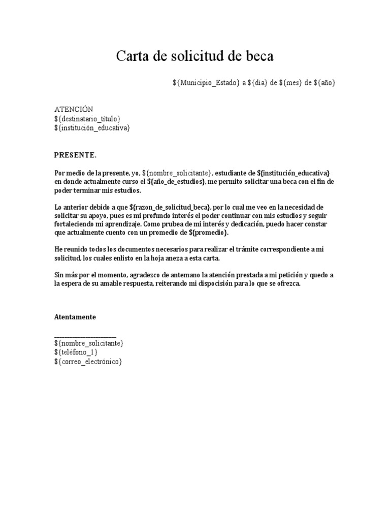 Carta de Solicitud de Beca para Rellenar | PDF