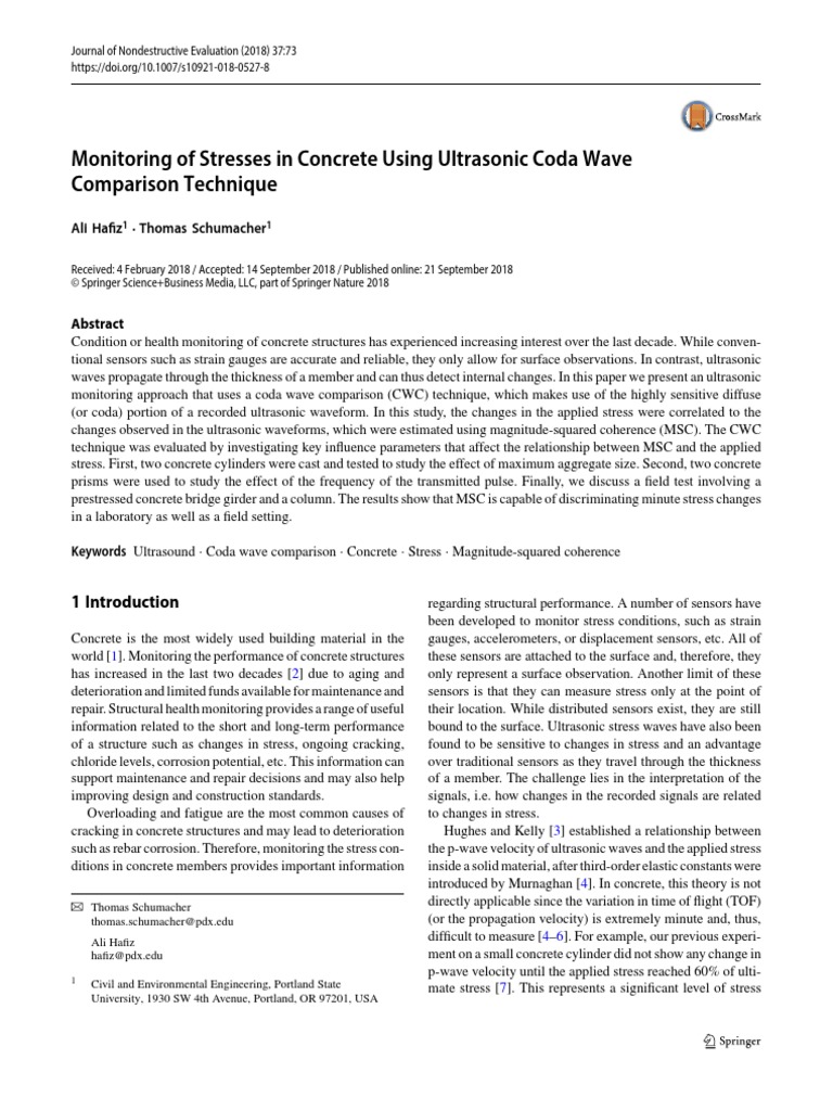 Monitoring of Stresses in Concrete Using Ultrasonic Coda Wave Comparison Technique | PDF ...