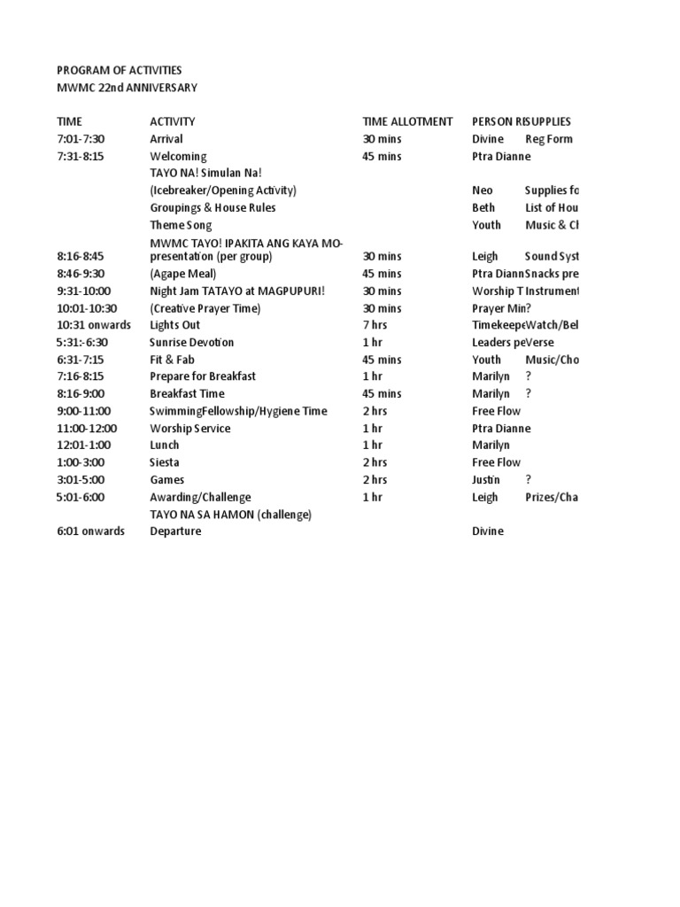 Program Church Anniversary | PDF