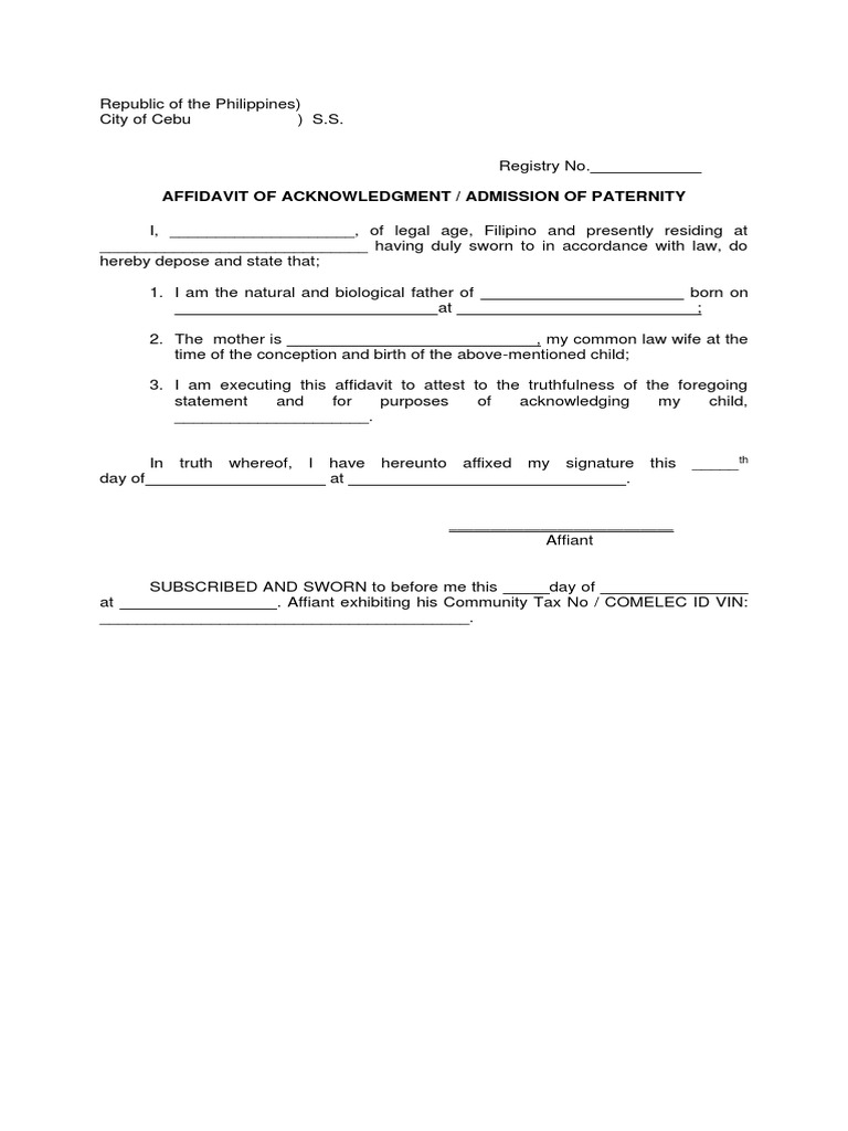 Affidavit of Acknowledgment of Paternity | PDF