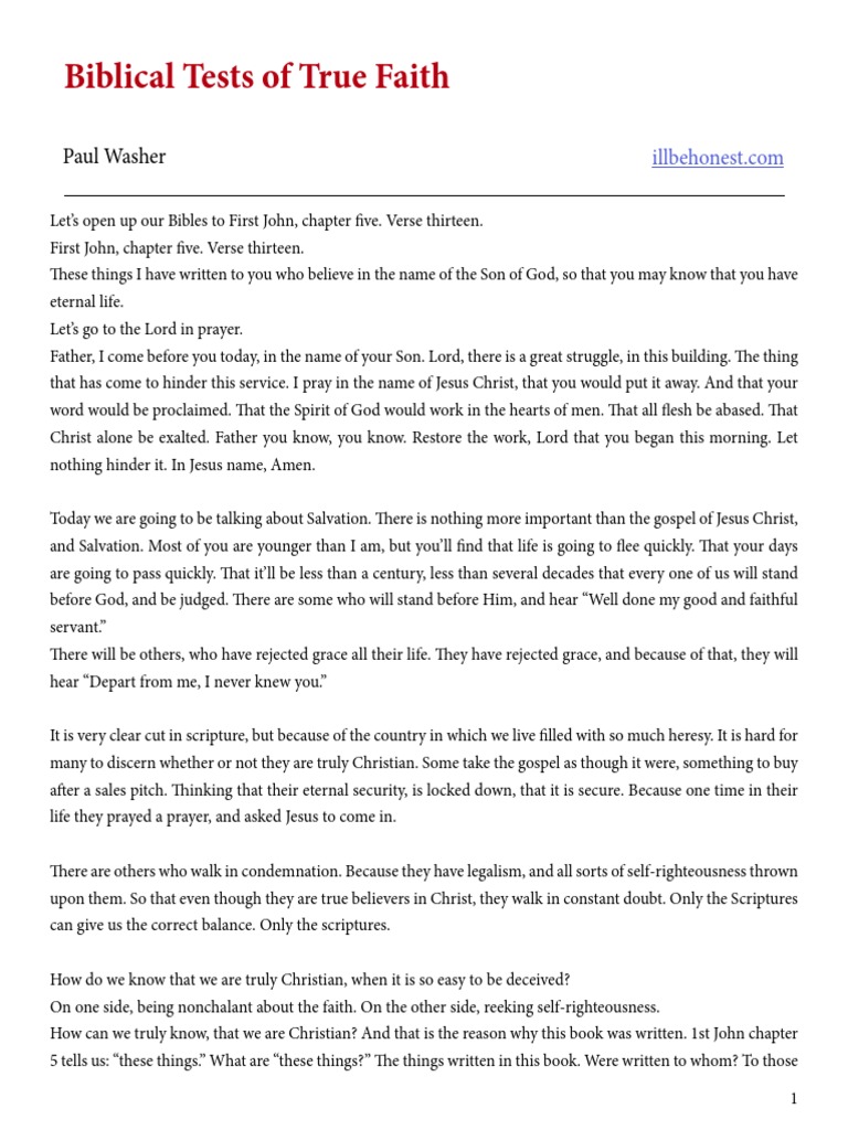 Biblical Tests True Faith Paul Washer | PDF | Confession (Religion ...