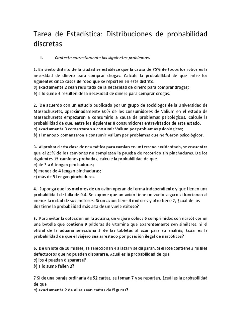 Tarea 1.1 Dsitr. Discretas | PDF | Distribución de veneno | Enseñanza de matemática