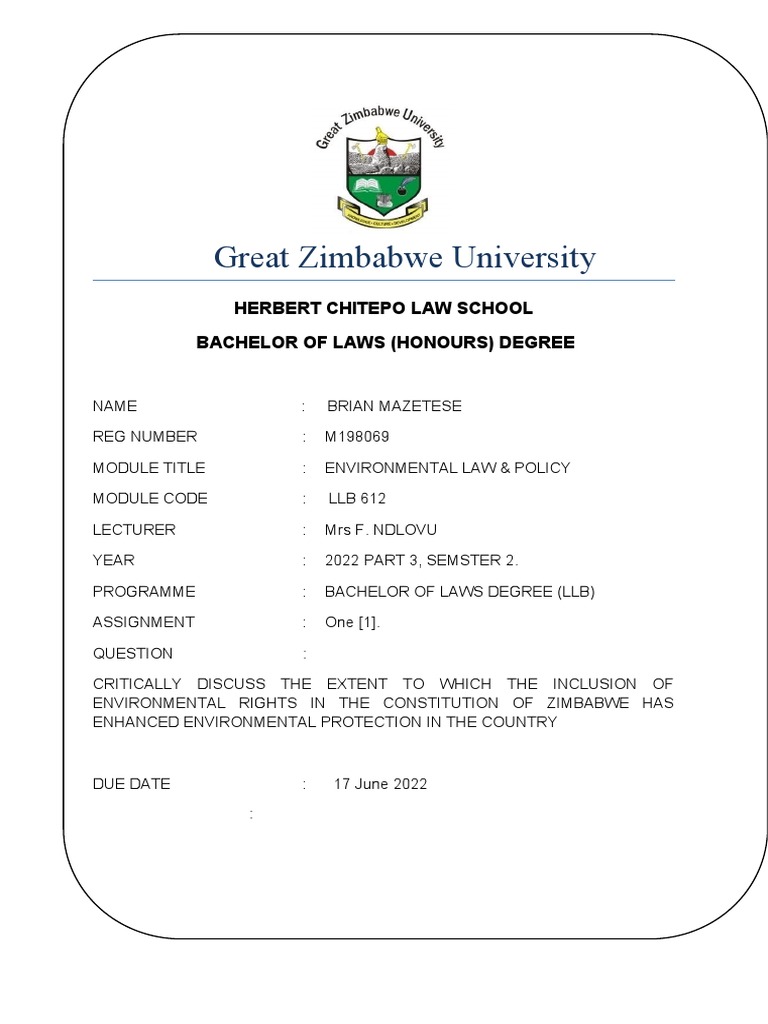 Zimbabwe's Constitutional Environmental Rights | PDF | Environmental ...