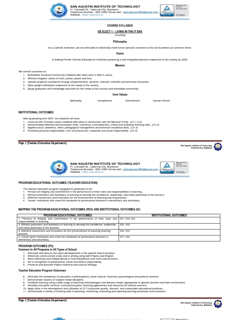 Ge Elect 1 Syllabus Beed Bsed 2023 | PDF