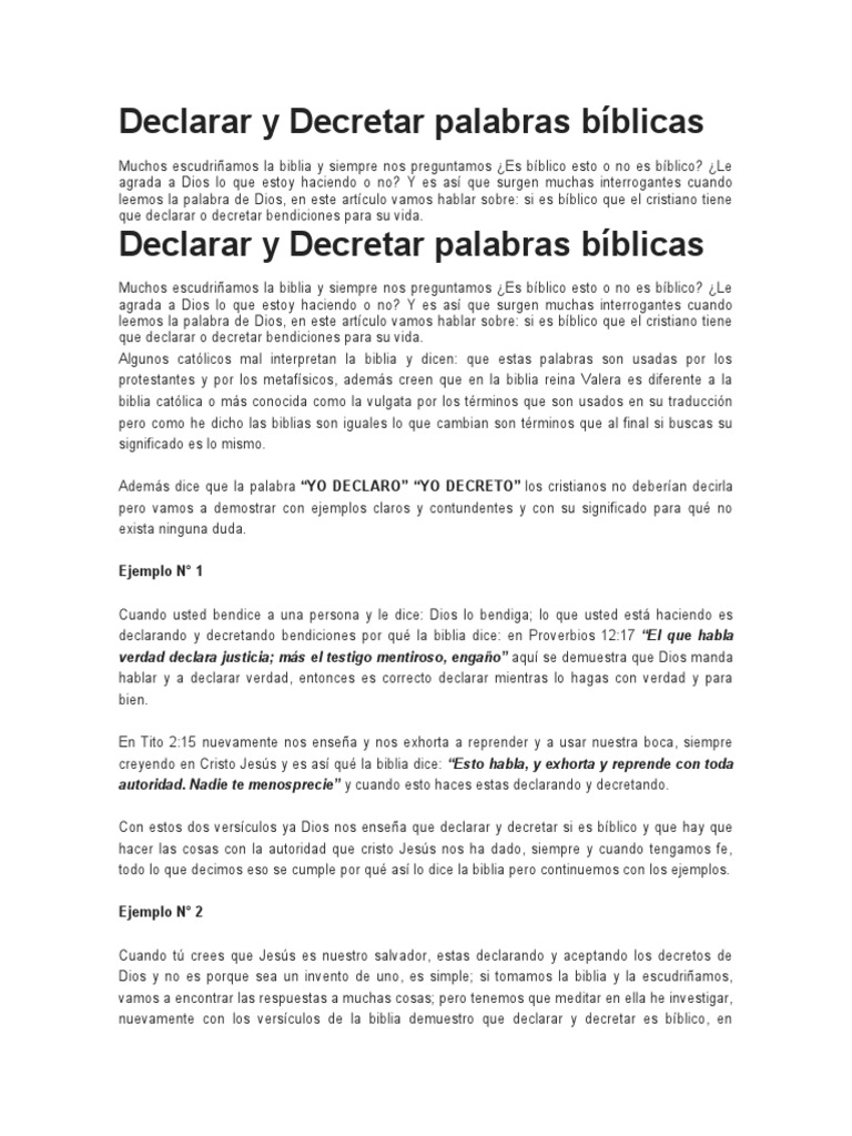Declarar y Decretar Palabras | PDF | Biblia | Pecado