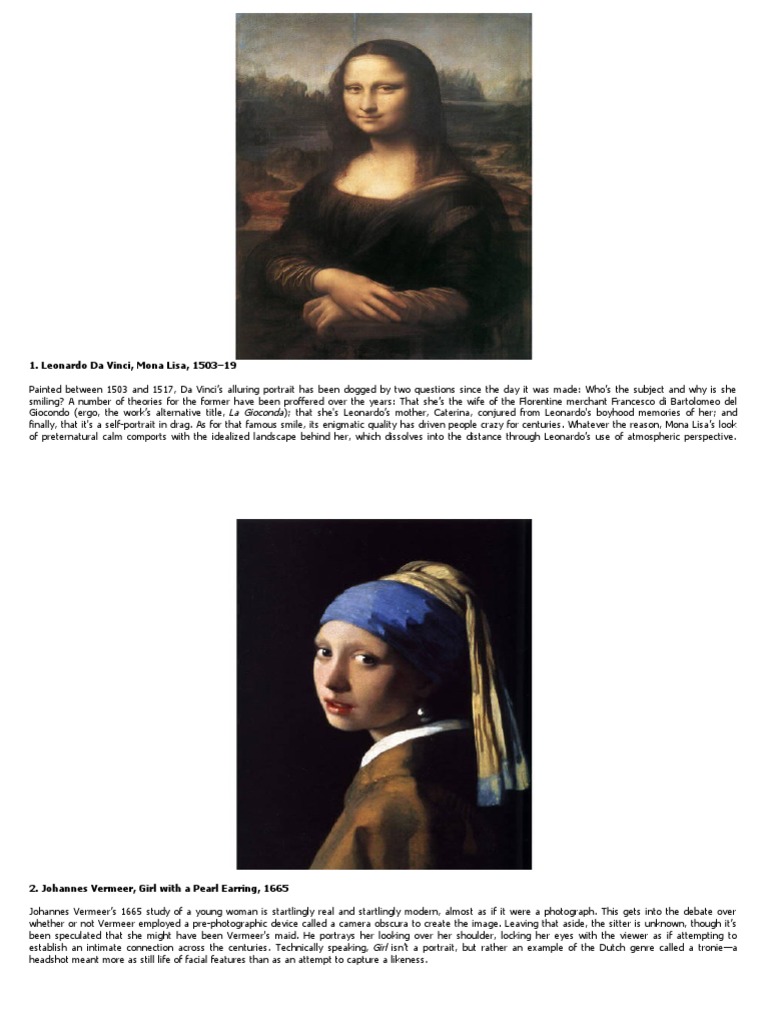 Famous Artworks and Their Histories | PDF | Leonardo Da Vinci | Pablo ...