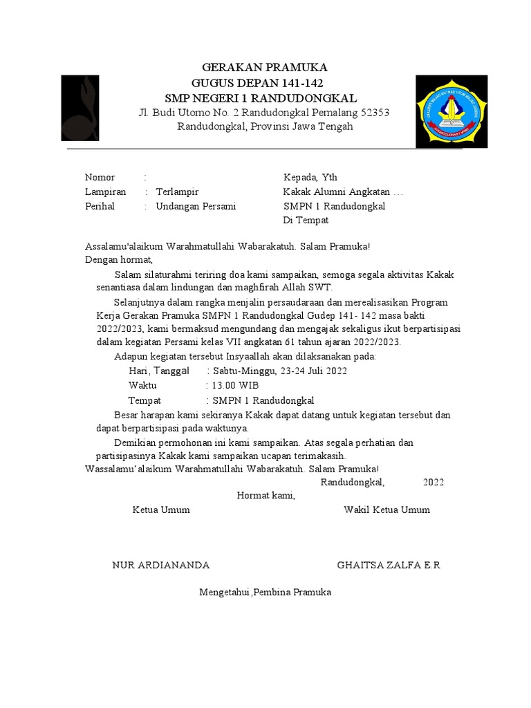 Undangan Persami Pramuka SMPN 1 Randudongkal | PDF | Agama & Spiritualitas