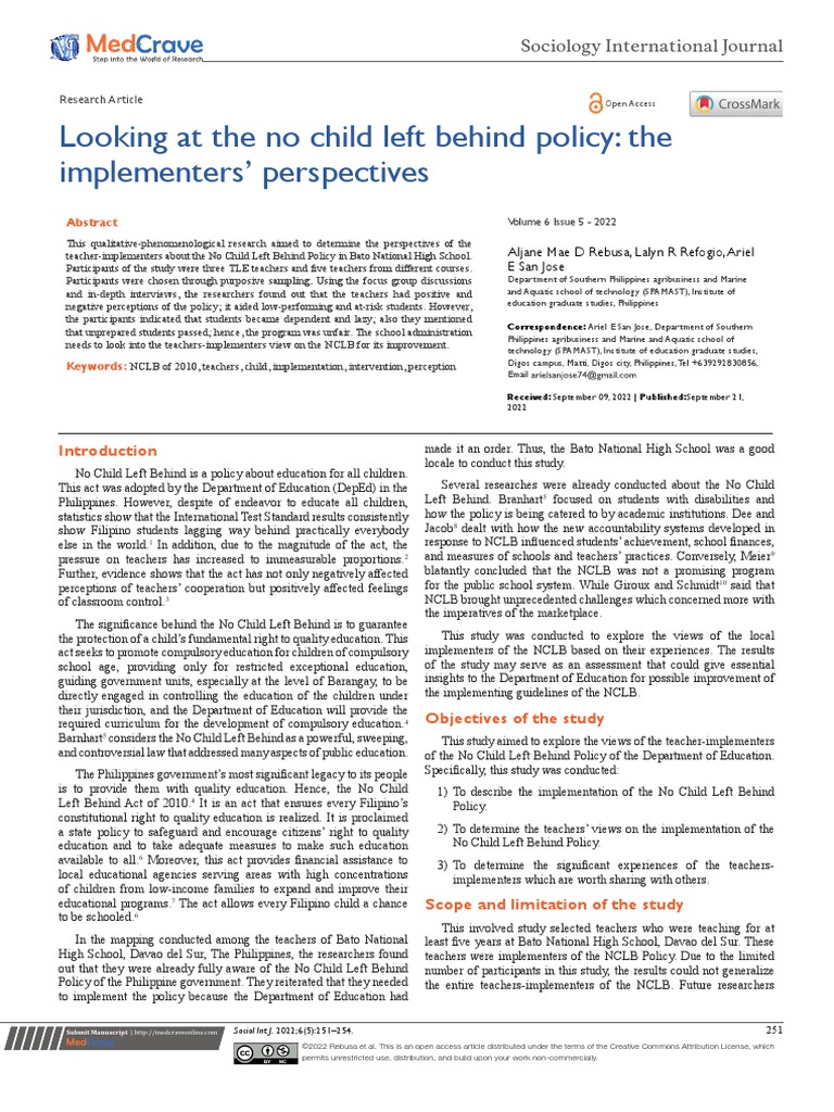 Looking at The No Child Left Behind Policy: The Implementers' Perspectives | PDF | No Child Left ...