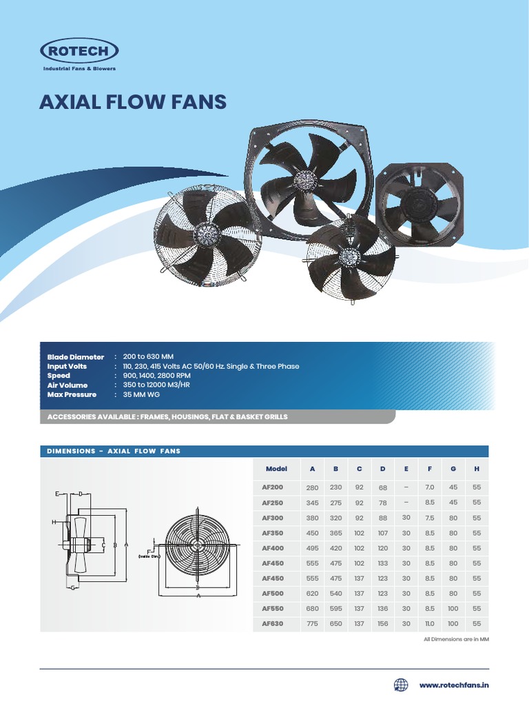 Axial Flow Fan Specifications Guide | PDF | Electric Power | Mechanical ...
