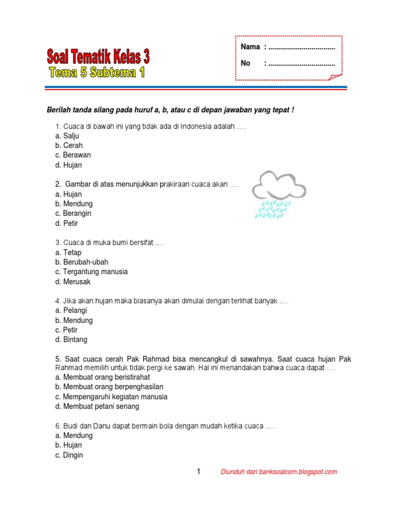 Soal Tematik Kelas 3: Cuaca dan Pecahan | PDF