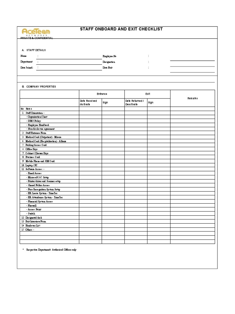 Staff Entrance & Exit Form | PDF