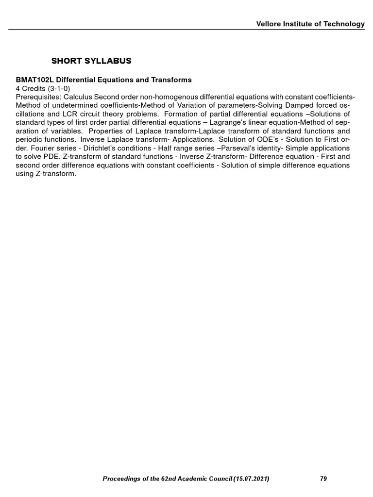 Differential Equations and Transforms Syllabus | PDF | Partial ...