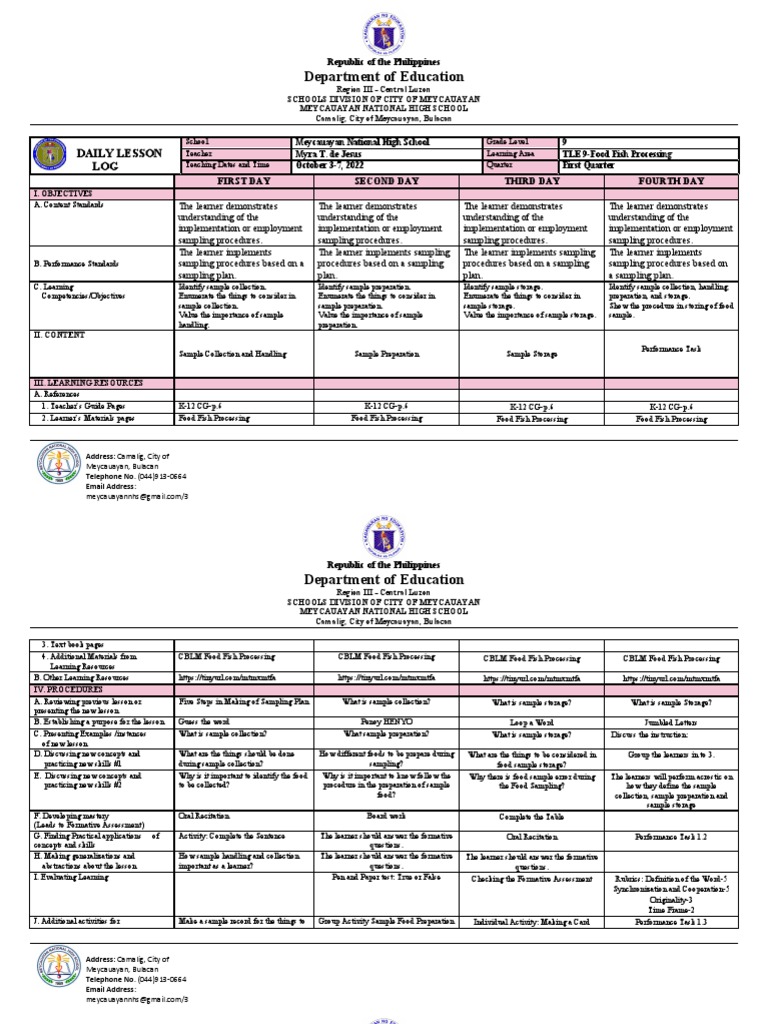DLL-Food Fish Processing 9-Q1-W7 | PDF | Learning | Cognition