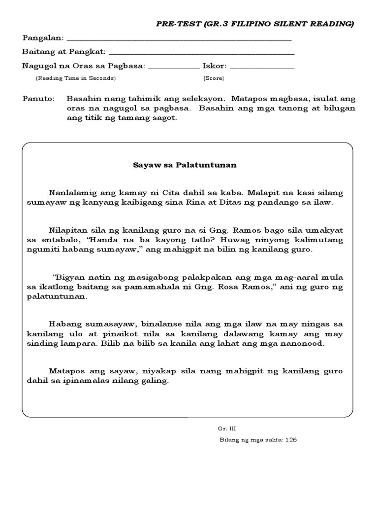 Grade 3 Pretest | PDF