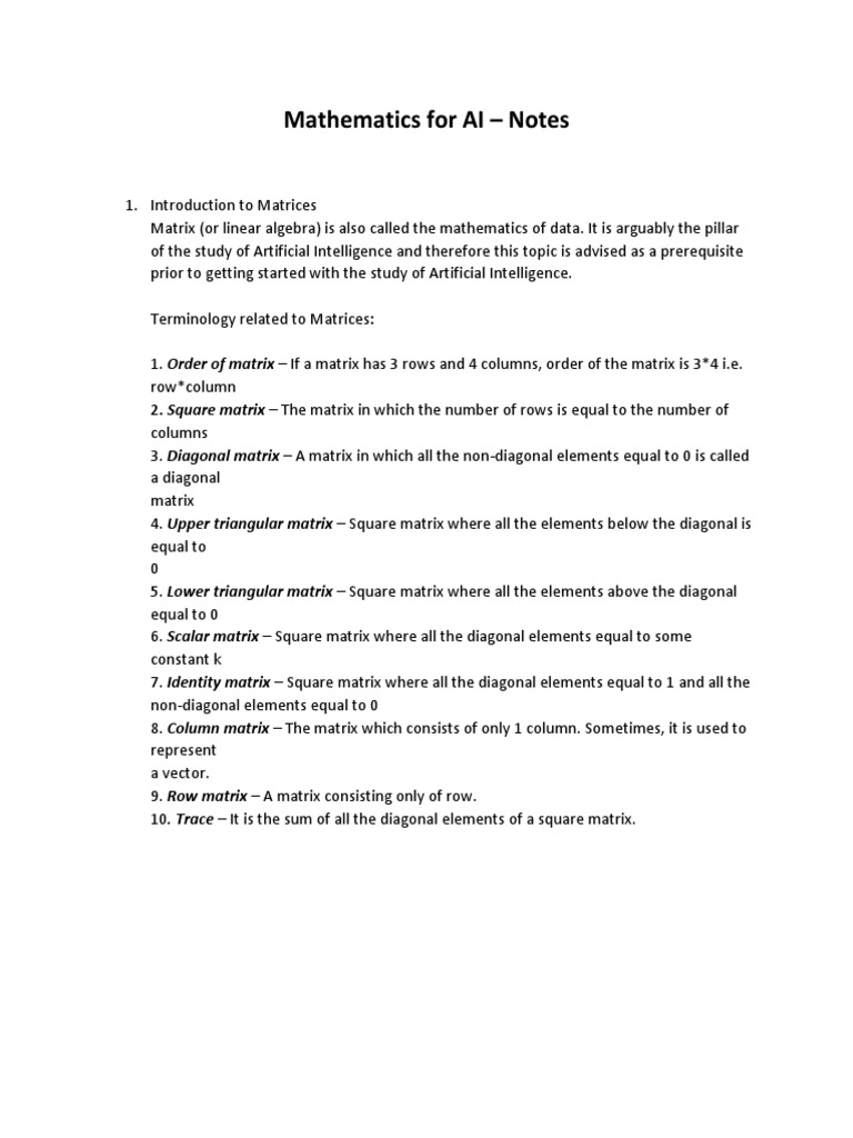 Mathematics For AI Notes | PDF