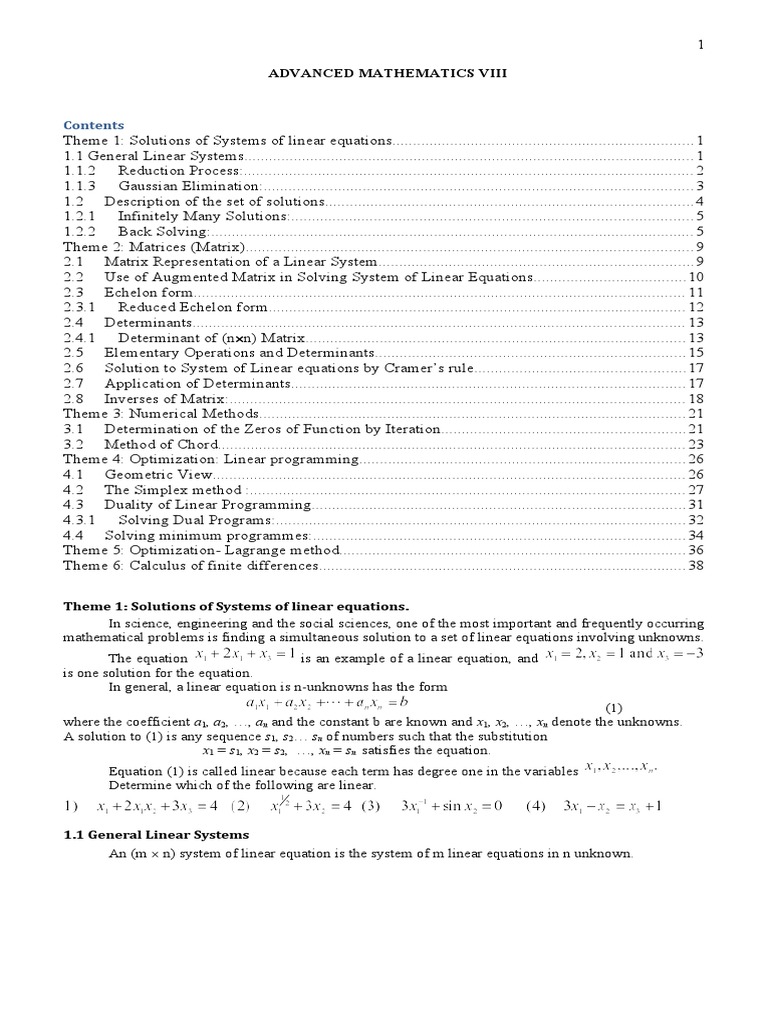 Lecture Notes - MTH 208 | PDF | Matrix (Mathematics) | Determinant Lecture Notes - MTH 208 | PDF | Matrix (Mathematics) | Determinant