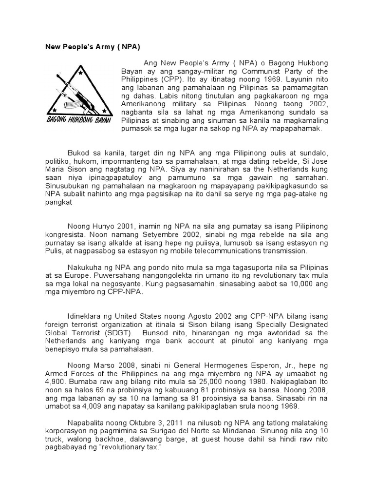 New People's Army (NPA) | PDF