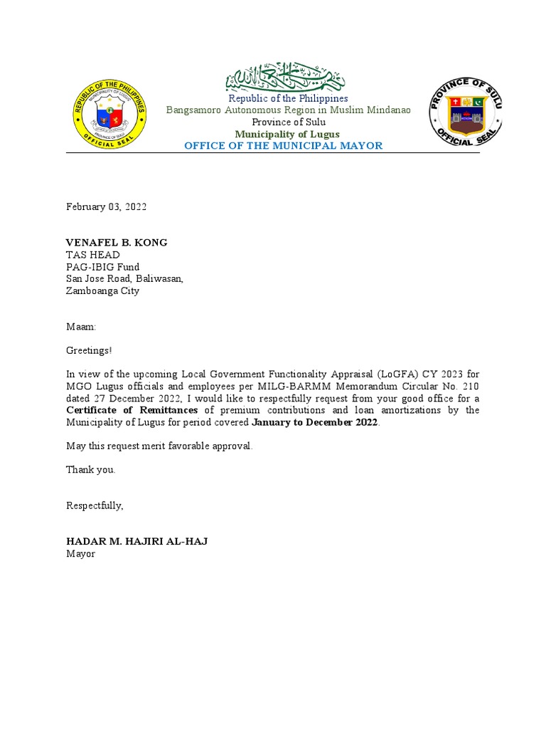 Request for Pag-IBIG Remittance Certificate | PDF