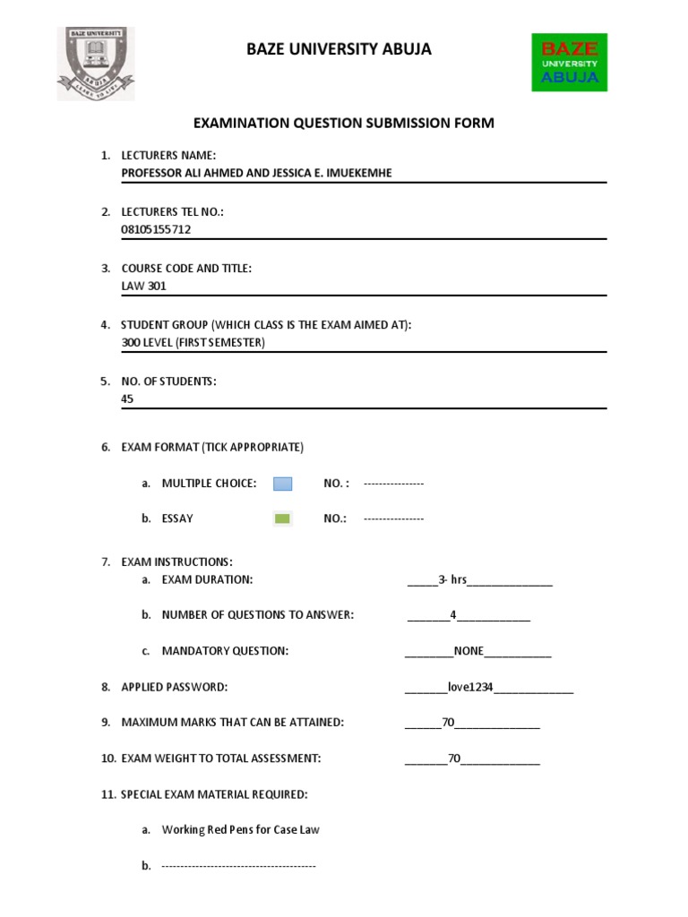 Criminal Law 1 Exam Form | PDF