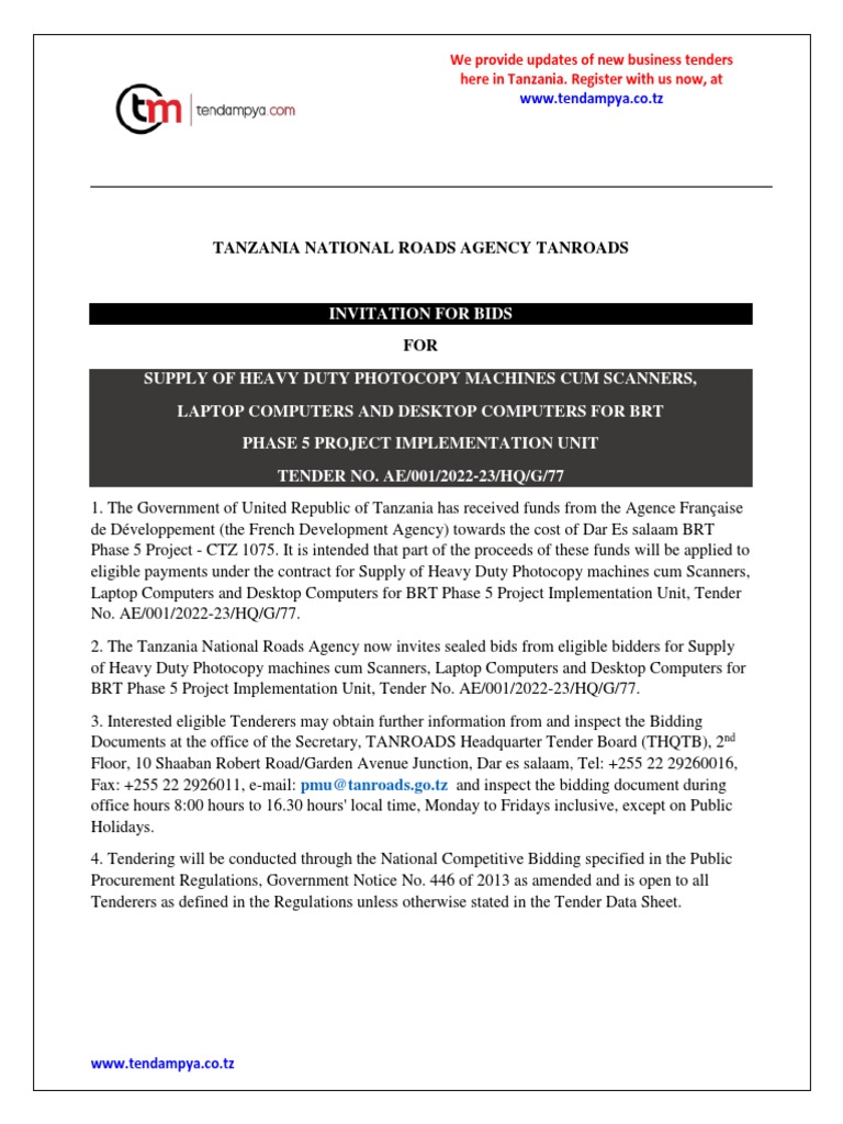 Tanroads 03 01 23 | PDF | Tanzania | Business