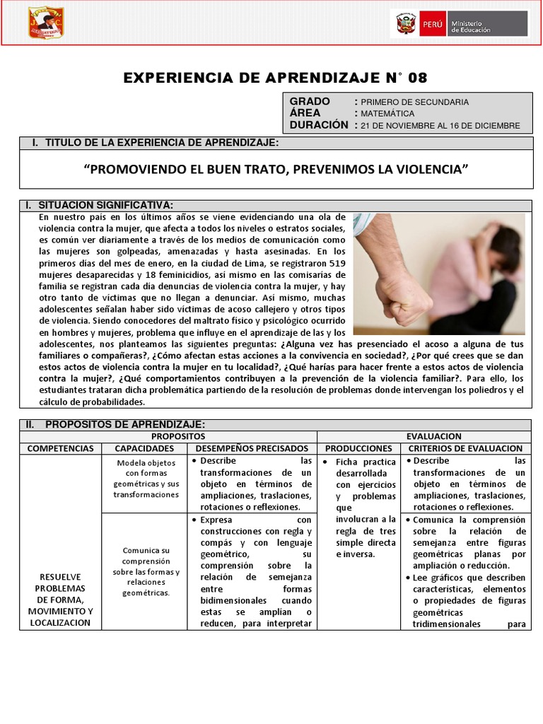 Experiencia de Aprendizaje N 08-1ro | PDF | Probabilidad | La violencia contra las mujeres