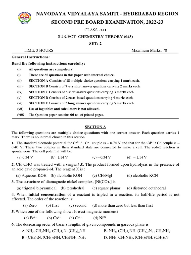 12 - Chemistry QP (Set-Ii) | PDF | Dna | Proteins 12 - Chemistry QP (Set-Ii) | PDF | Dna | Proteins