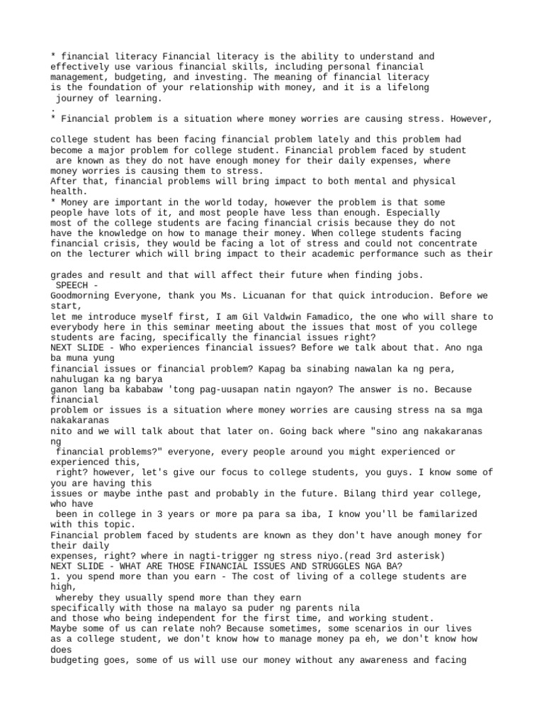 College Students' Financial Struggles | PDF | Cost Of Living | Literacy