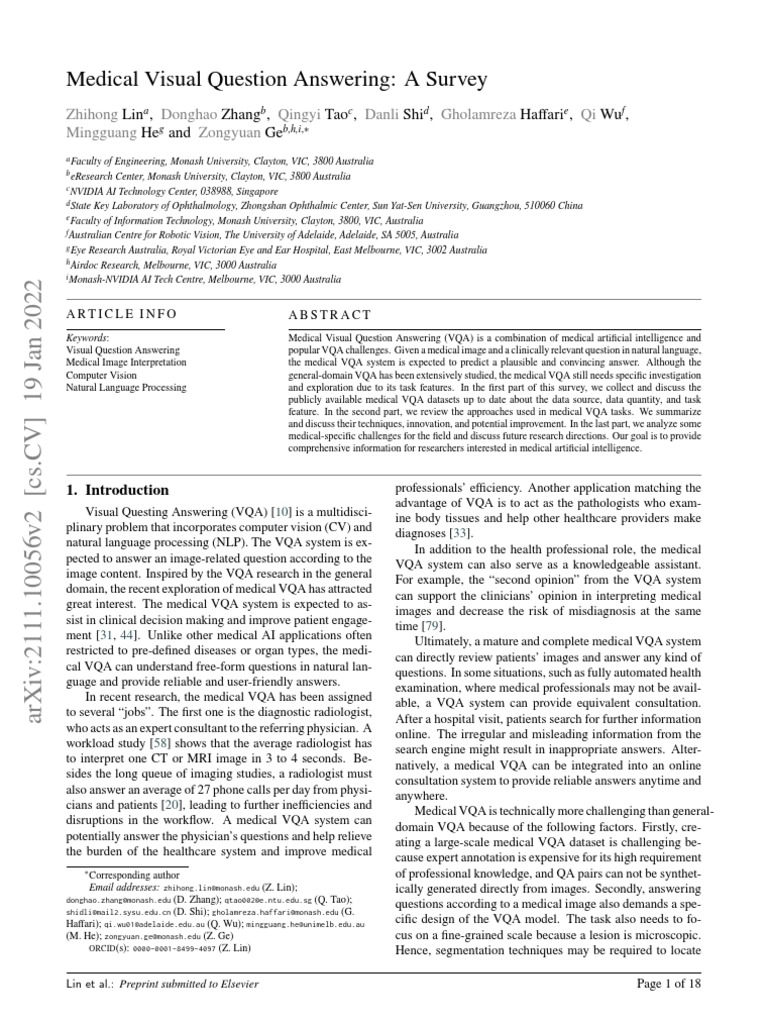 Medical Visual Question Answering: A Survey: Lin, Zhang, Tao, Shi, Haffari, Wu, He and Ge | PDF ...