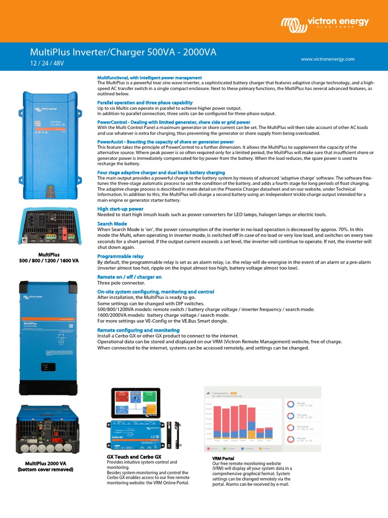 Datasheet MultiPlus 500VA 2000VA EN | PDF | Battery Charger | Power Inverter