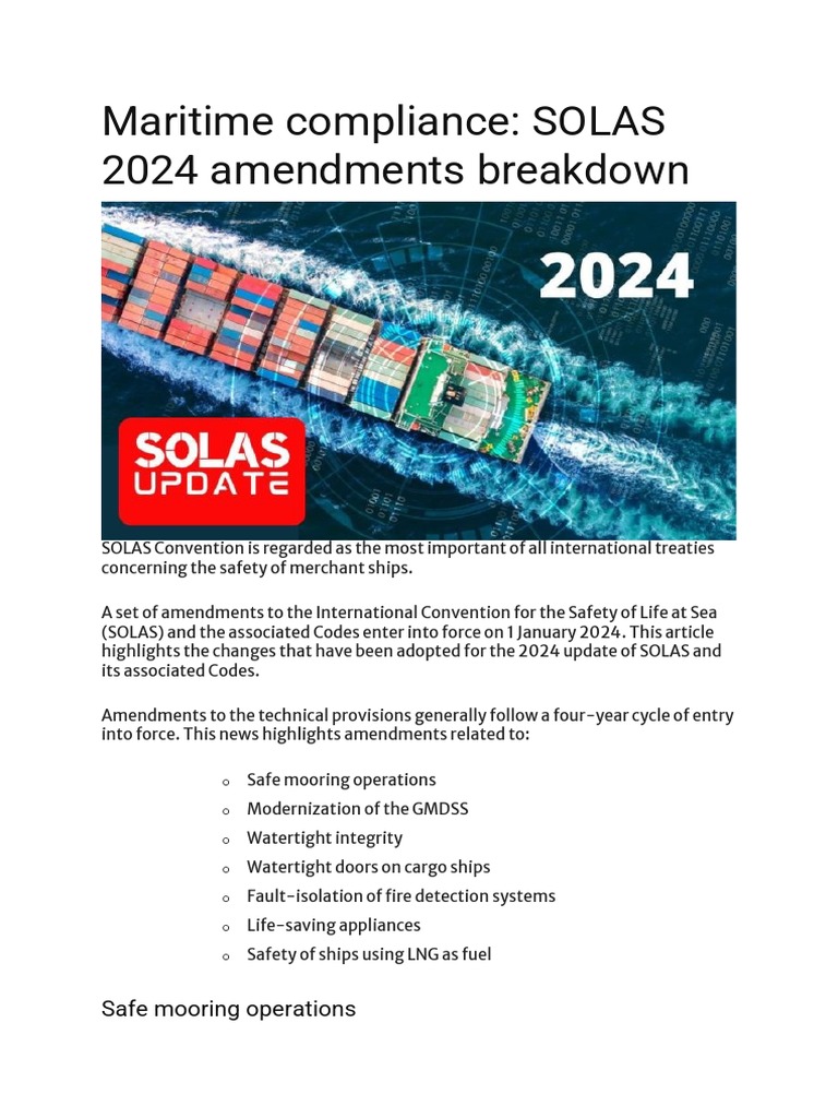 Solas Amendments 2024 | PDF | Shipping | Watercraft