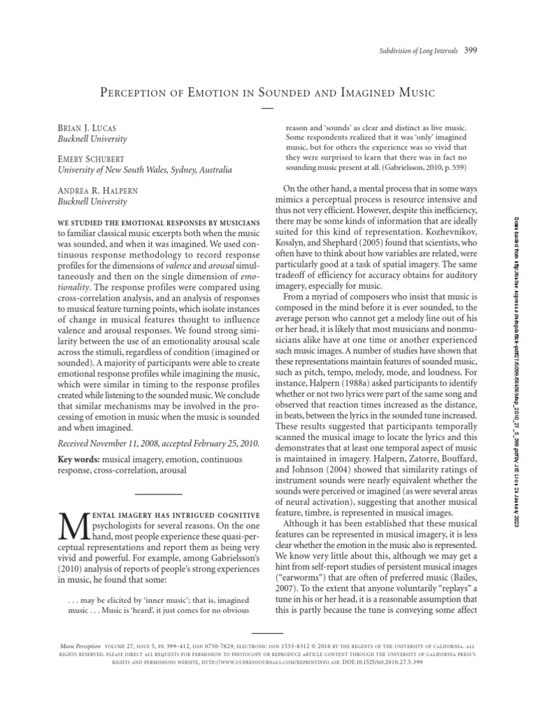 Emotion in Sounded and Imagined Music | PDF | Emotions | Experiment