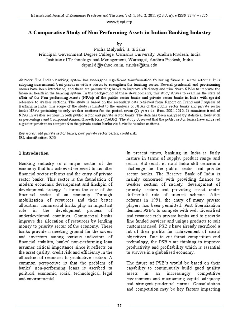 A Comparative Study of Non Performing As | PDF | Banks | Loans