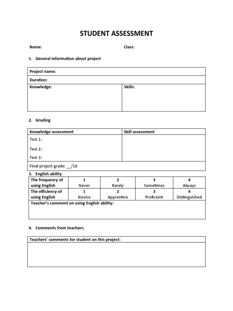 Student Project Assessment Form | PDF | Art