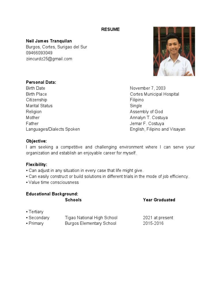 Neil Tranquilan's Resume | PDF | Social Science | Self-Improvement