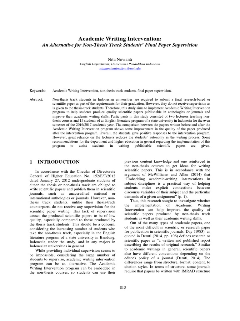 Academic Writing Intervention: An Alternative For Non-Thesis Track Students' Final Paper ...