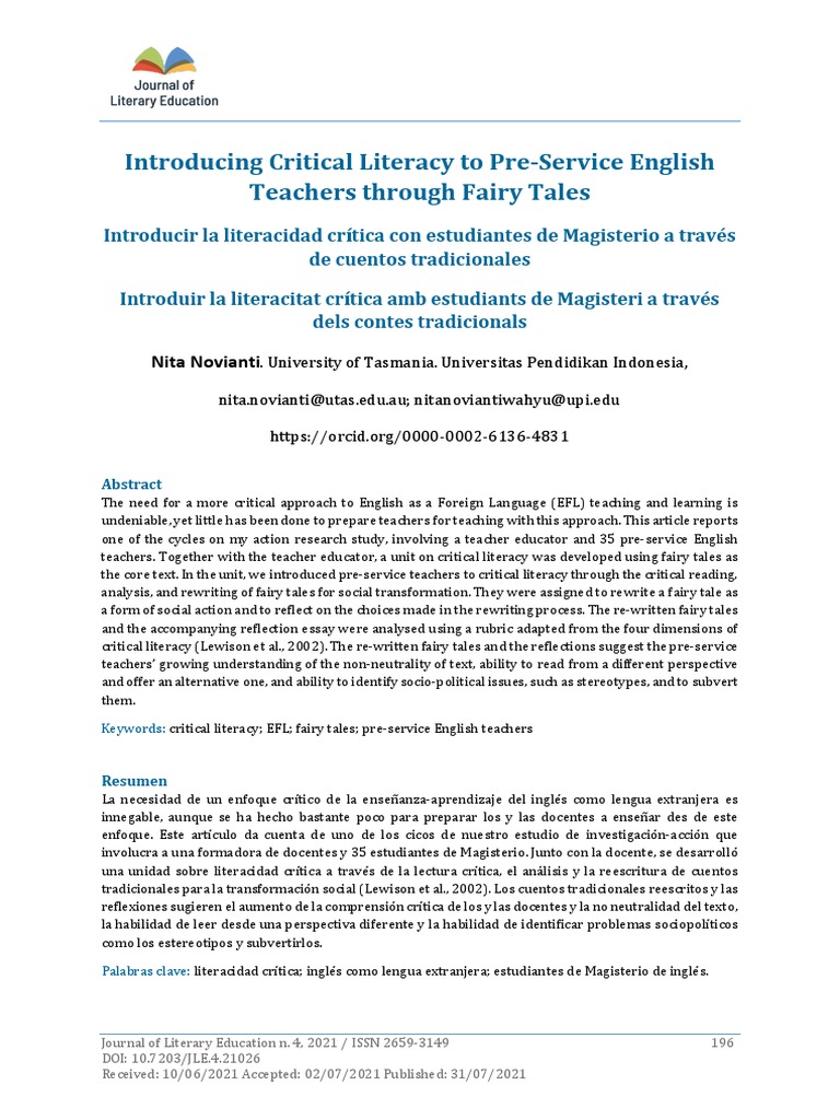 Introducing Critical Literacy To Pre-Service English Teachers Through ...