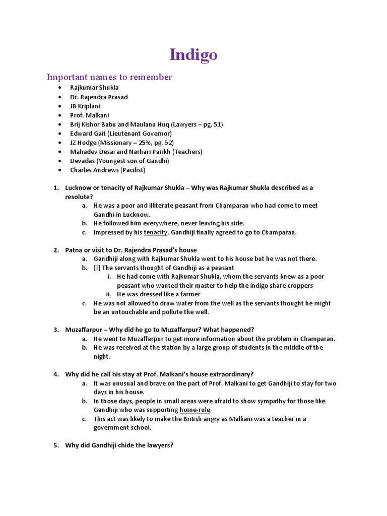 Indigo NOTES | PDF | Mahatma Gandhi