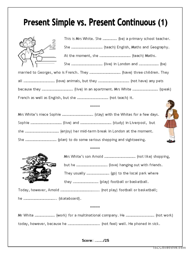 No-frills worksheet for all ages_ Present Simple vs. Present Continuous ...