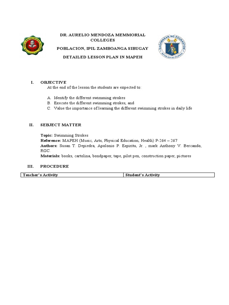 Detailed Lesson Plan | PDF | Swimming | Leisure Activities