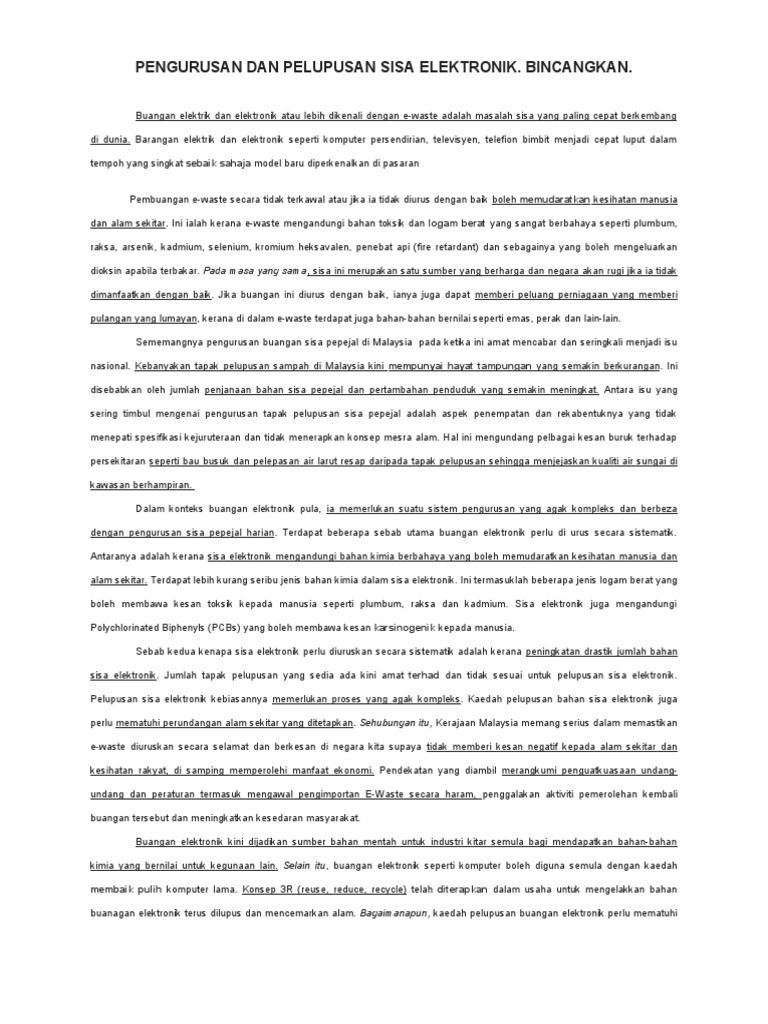 Karangan Pengurusan-Dan-Pelupusan-Sisa-Elektronik | PDF