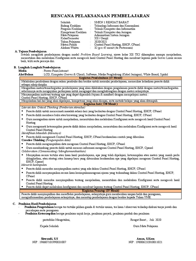 RPP XII TKJ: Panel & Server Hosting | PDF